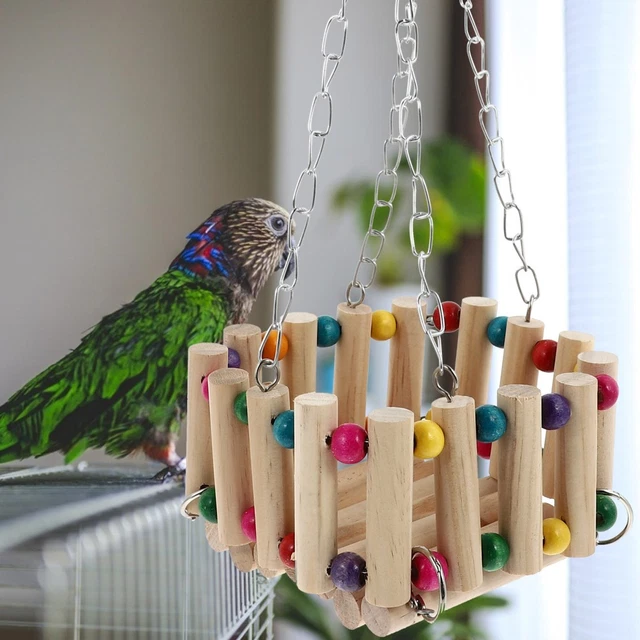 WOODEN PET PARROT Swing Toy Bird Cage Toy Parrot Gnawing Toy Bird ...
