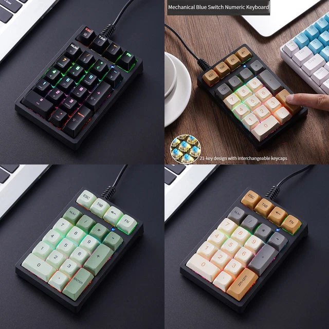 MINI USB MECHANICAL Numeric Keypad RGB Backlight Wired 21 Keys Numpad ...