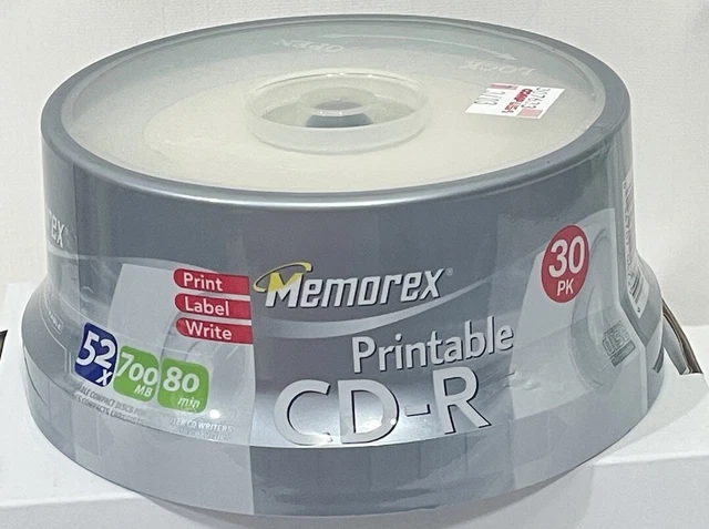 NEW MEMOREX 52X Printable 700MB CD-R Recordable 30 Pack 80 Minute CDs ...