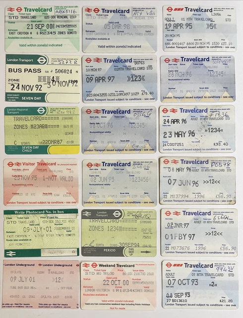 LONDON UNDERGROUND DAY TRAVELCARD British Rail Tickets 1990s x18 Lot 20 ...