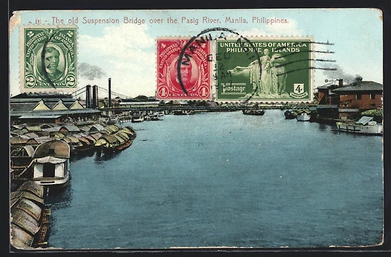 MANILA, THE OLD Suspension Bridge over the Pasig River, Ansichtskarte ...