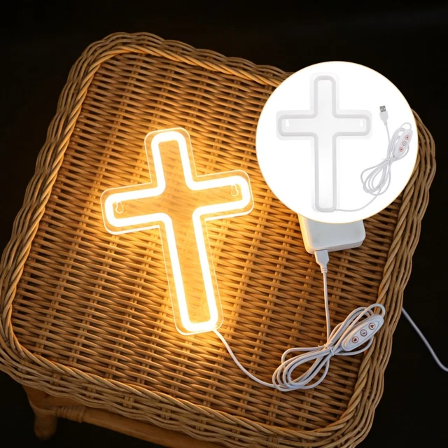 CROSS NEON SIGN: 11.4x7.9in LED Wall Decor Warm White Lighting for ...