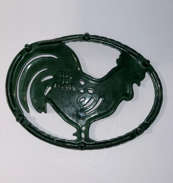 GREEN ENAMEL CAST Iron Rooster Oval Trivet Made in France - 11” X 8” £ ...