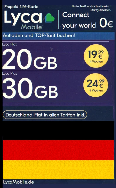 NEW, GERMAN, LYCA, PREPAID SIM card , Trio size. For use in GERMANY. £6 ...