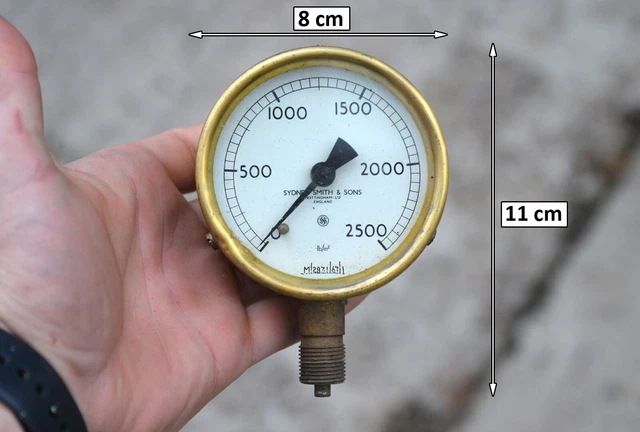 VINTAGE BRASS pressure gauge - SYDNEY SMITH & SONS old industrial dial ...