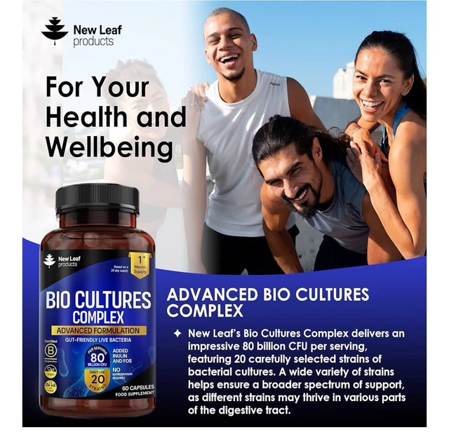60 CAPSULES BIO CULTURES Probiotics + Prebiotics 80 Billion CFU-20 Live ...