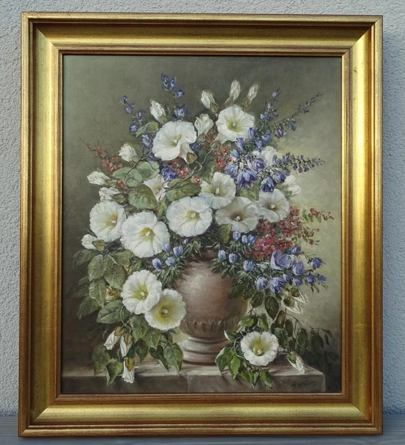 GEMÄLDE ÖL AUF Leinwand: Stillleben Blumen Blumenvase P. Stöver Ölbild Ölgemälde EUR 699,00 ...