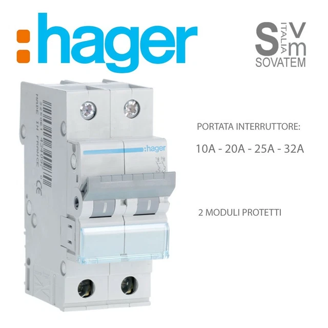 INTERRUTTORE MAGNETOTERMICO HAGER Série Myn 2P 2 Pôles De 10-16-20-25-32A 4,5Ka EUR 18,04 ...