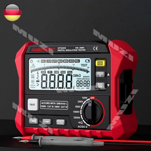 HT5205 MEGOHMETER AC/DC Voltage Ohm Meter 2500V Resistance Measurement ...