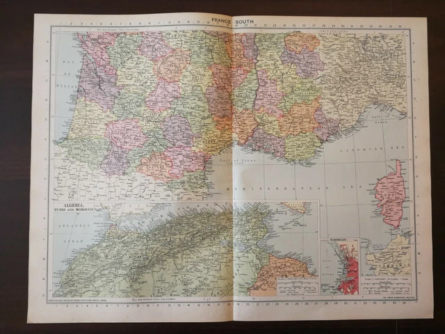 VINTAGE MAP PAGE 41-42-Philips International Atlas-France South,Algeria ...