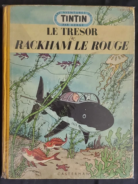 TINTIN LE TRÉSOR de Rackham le Rouge 1952 Médaillon Bleu Hergé Dos ...