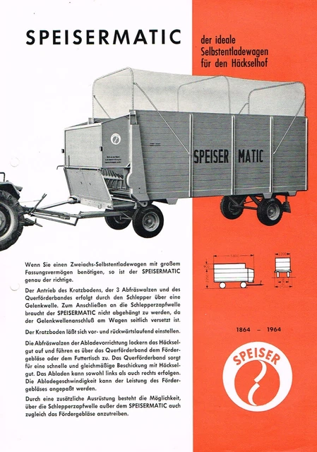 SPEISER SELBSTENTLADEWAGEN SPEISERMATIC, orig. Prospekt 1964 EUR 11,95 ...
