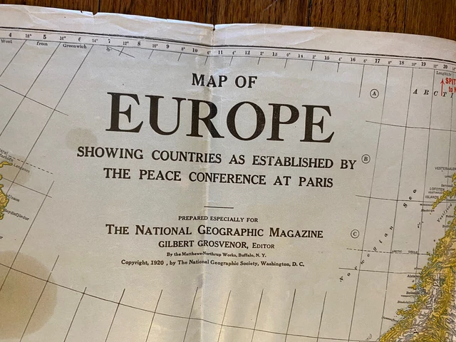 ANTIQUE WW1 MAP Of Europe After Peace Accords 1920 31 x 33 inches Waxed ...