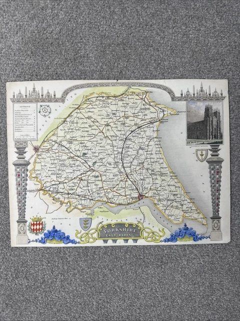 C1830 COUNTY MAP East Riding of Yorkshire Thomas Moule Beverley Minster ...