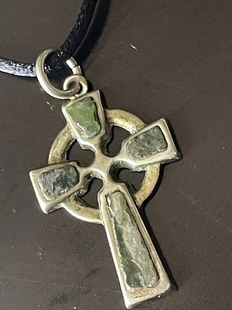 ANTIQUE HALLMARKS IRISH Connemara Marble and solid Silver Celtic Cross ...