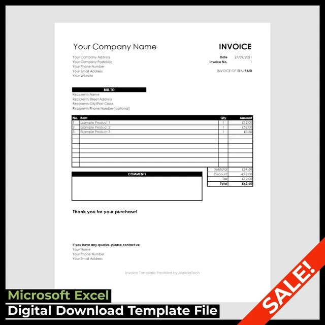 SIMPLE SALES INVOICE / Receipt Template 2024 | Microsoft Excel | Easy ...