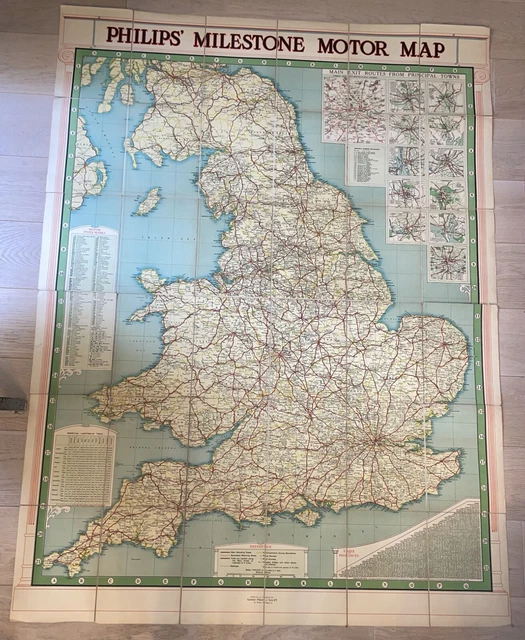 ENGLAND PHILIPS' MILESTONE MOTO MAP c. 1920 VERY LARGE MAP £76.34 ...