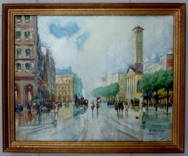ANCIEN TABLEAU HUILE sur toile signé La Fontaine , Boulevards animés PARIS EUR 119,00 - PicClick FR