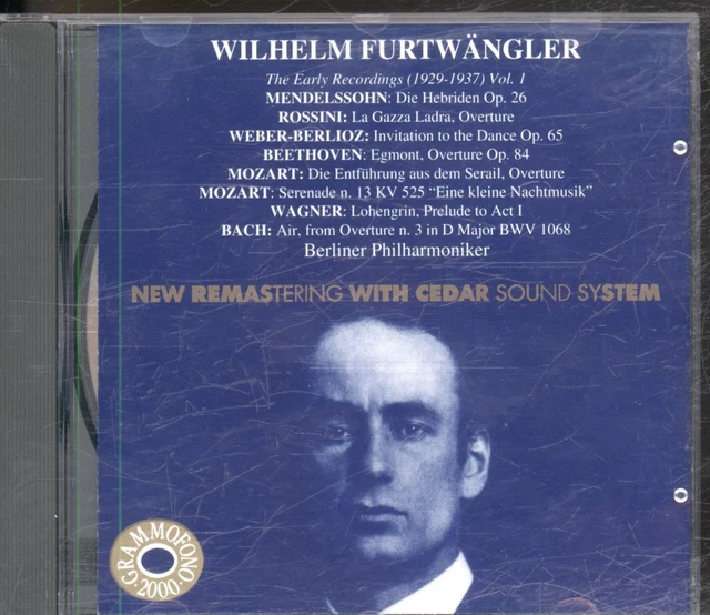 AB78574 WILHELM FURTWANGLER Early Recordings 1929-1937 Vol 1 CD Italy ...