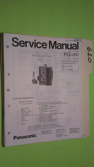PANASONIC RQ-J60 MANUEL d'entretien livre de réparation original stéréo ...