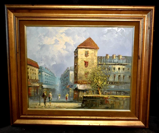TABLEAU HUILE SUR toile boulevard parisien animé Signé Burnett XXème EUR 51,00 - PicClick FR