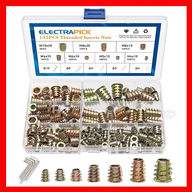 135 X M4 M5 M6 M8 M10 Wood Threaded Hex Drive Insert Fixing Screw ...