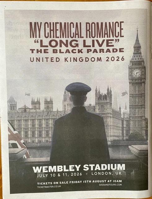 MY CHEMICAL ROMANCE Live London Tour 2026 Ad Newspap Advert Poster ...