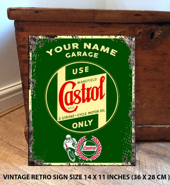 PERSONALISED CASTROL OIL 2 STROKE GARAGE SHED Retro Metal Wall Sign ...
