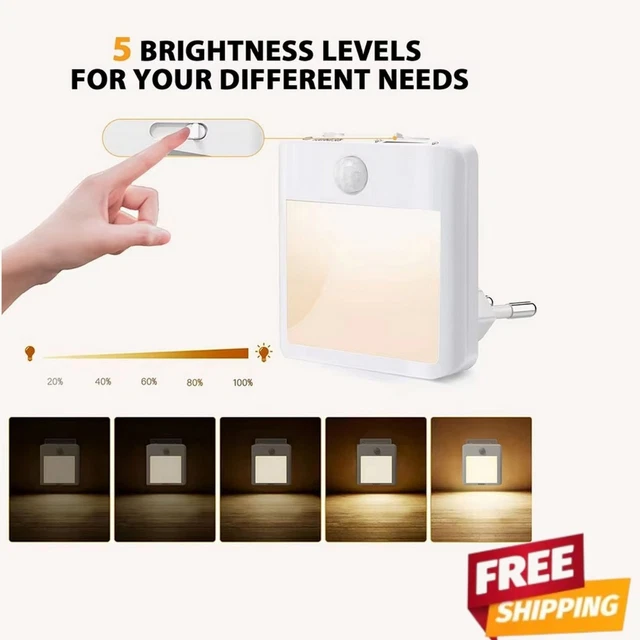 PLUG IN PIR Motion Sensor Hallway Plug Socket LED Home Night Light Lamp ...