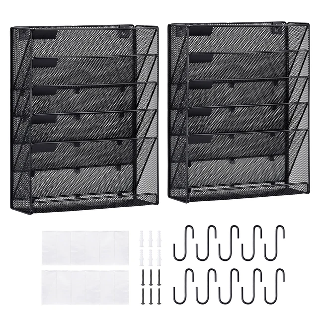 VEVOR FILE WALL Rack Mesh Wall File Holder 2-Piece 6 Pocket for Office ...