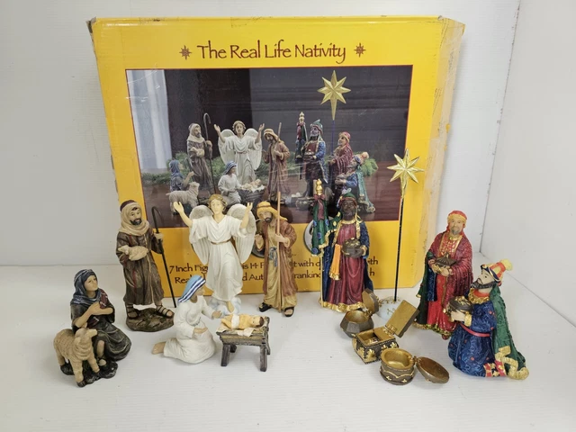 REAL LIFE NATIVITY Set by Three Kings Holy Family Gold Myrrh 7 ...
