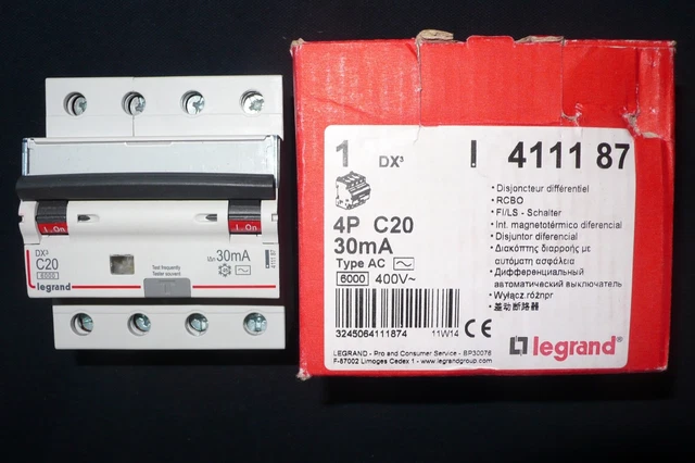 DISJONCTEUR DIFFERENTIEL 4POLE 20A 30mA TETRAPOLAIRE 20AMPERES 4P LEGRAND 411187 EUR 114,00 ...
