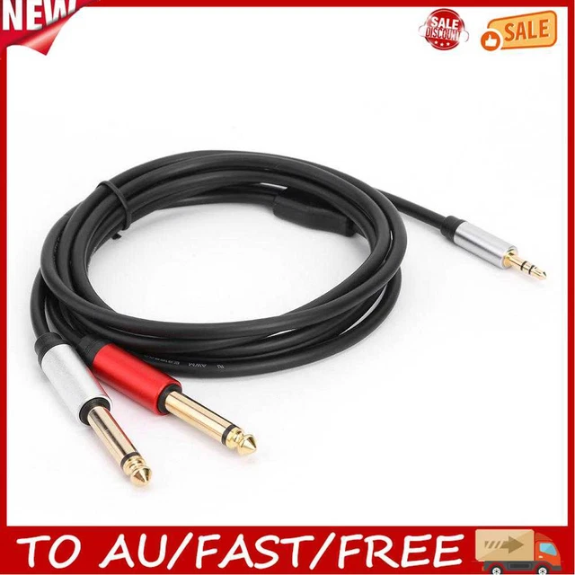 3.5MM STEREO MALE to Dual 6.35mm Male Plug Audio AUX Splitter Adapter ...