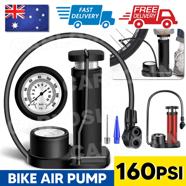 PORTABLE BICYCLE BIKE Air Pump 160 PSI with Gauge Foot Floor Ball ...