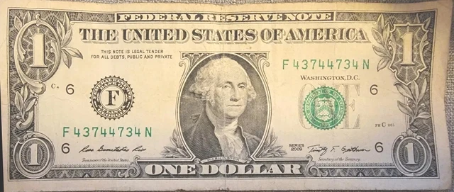 FANCY SERIAL NUMBER Radar Palindrome Trianary $1 Dollar Bill Very Cool ...