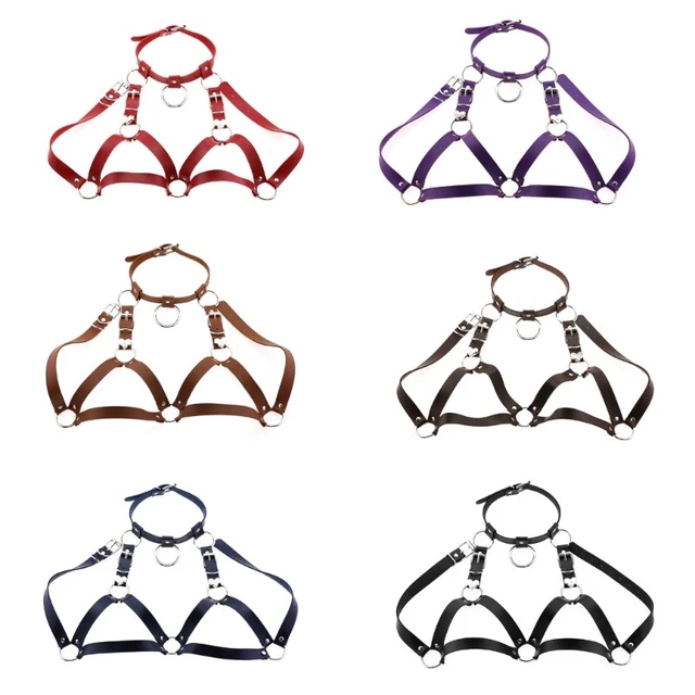 CHEST BRACKET BRACHAIN Leather Bra Harness Punk Cupless Bra Harness Bra ...