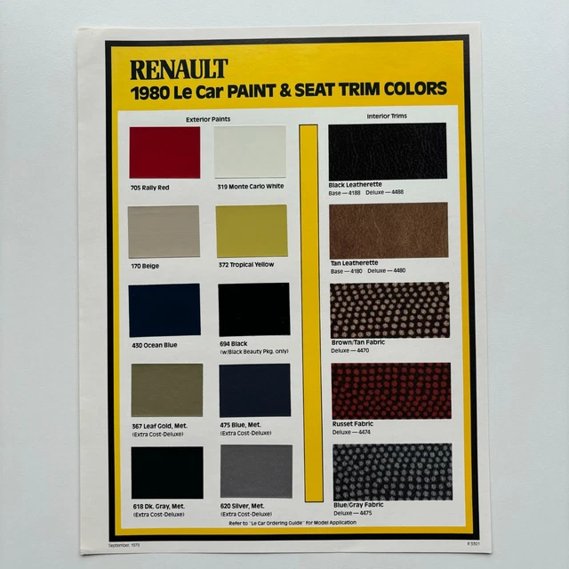 RENAULT USA BROCHURE R5 Renault 5 Le Car 1980 catalogue - Paint & Seat ...