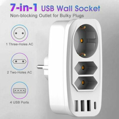 STECKDOSENLEISTE MIT USB Mehrfachsteckdose Steckdose EU Mehrfachstecker ...