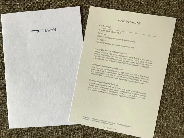 BRITISH AIRWAYS CLUB world menu and wine list - business class May 2018 ...