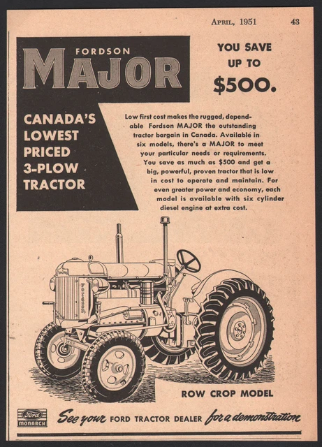 1951 CANADIAN FORD print ad Fordson Major Row Crop Tractor $4.00 ...