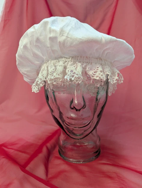 WHITE MOP CAP Mob Hat Colonial Maid Granny Betsy Ross Bonnet Peasant ...