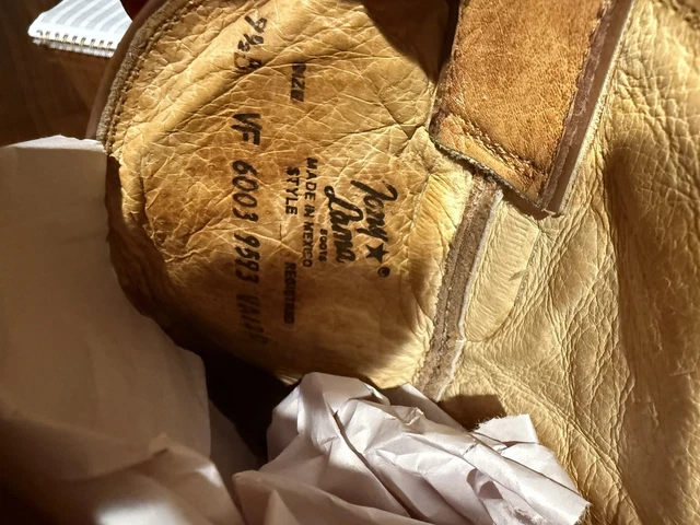 TONY LAMA VINTAGE Western Cowboy Boots Leather Cognac Tan Stitched 9.5B ...