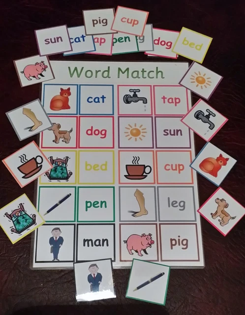 WORD MATCHING GAME - 3 Letter Words- Word + Picture - Board + Cards ...