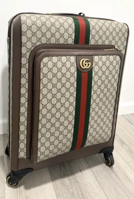 AUTHENTIC - GUCCI Savoy GG Supreme medium trolley suitcase web stripe ...