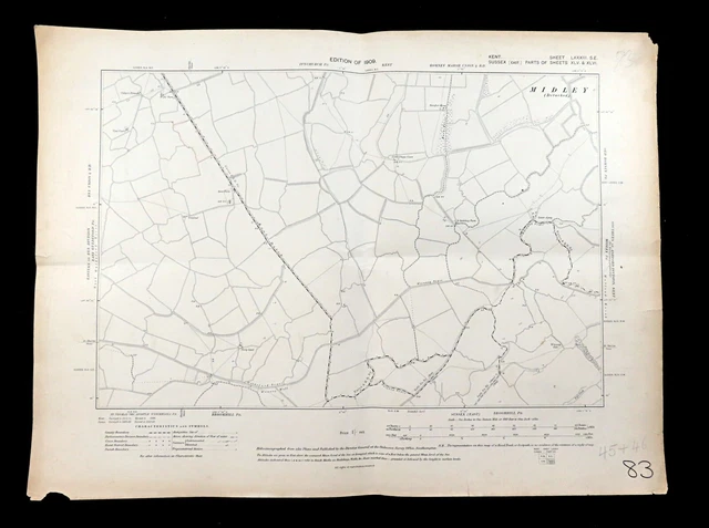 MAP OF KENT Midley Village Old Romney Ashford Division Antique 1909 £30 ...