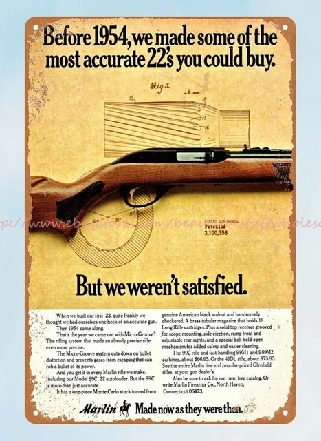 1975 GUN AMMO rifle MARLIN 99C Autoloader metal tin sign wall art ideas ...