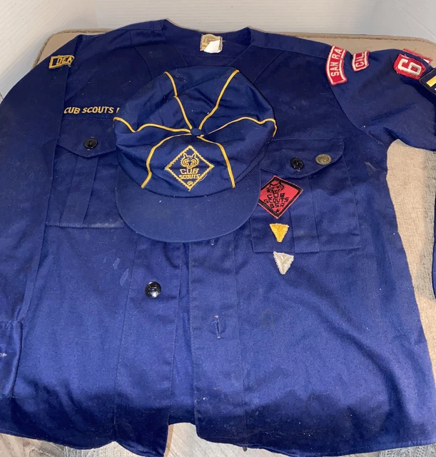 VINTAGE CUB SCOUTS BSA Blue Gold Uniform HAT Official Wolf Cap, Shirt ...