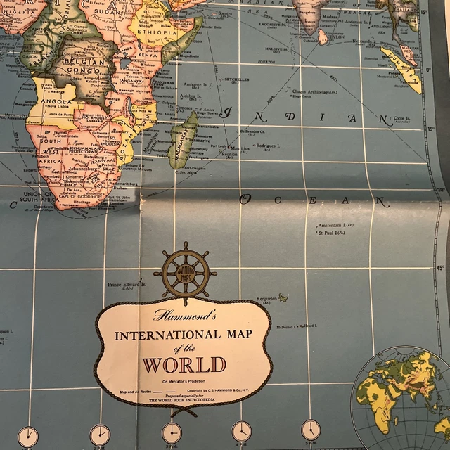 HAMMOND'S INTERNATIONAL WALL Map of World 1950s Mercators Projection ...