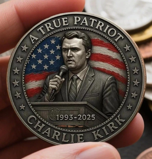 CHARLIE KIRK GUN Metal Silver Coin Stars & Stripe US Flag Trump MAGA ...