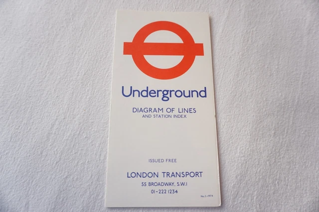 1974 NO. 2 London Transport Underground Map Diagram Lines Tube Ref 874 ...
